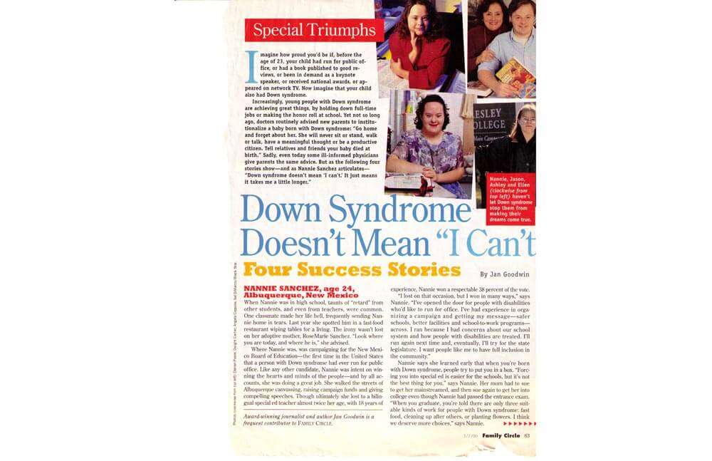 DOWN SYNDROME — FAMILY CIRCLE MAGAZINE – JAN GOODWIN